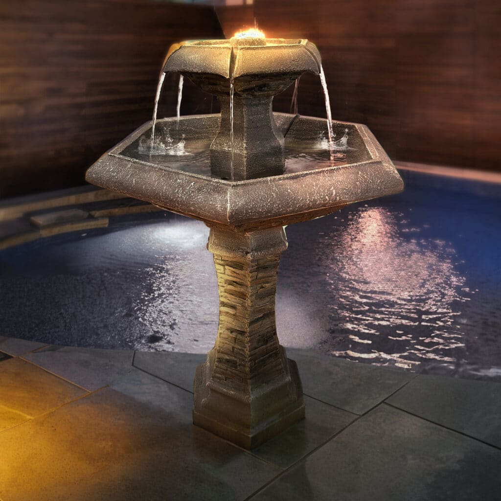 Hexagon Elegance Springvand med LED lys - Vandfontæne Shop